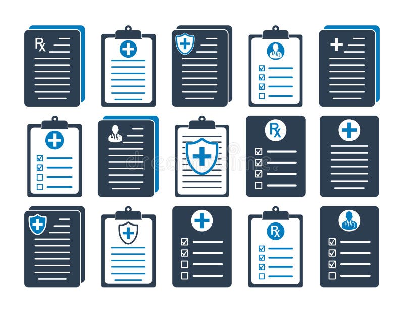 Medical Report and Patient Record Icon Set. Stock Vector - Illustration ...