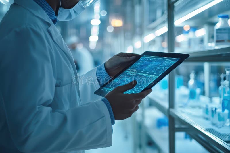 Medical Researcher Analyzing Data on Digital Tablet in Laboratory ...