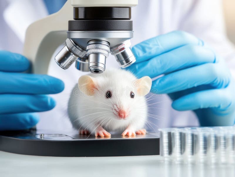 Medical Researcher Analyzing White Mouse in Laboratory Setting for ...