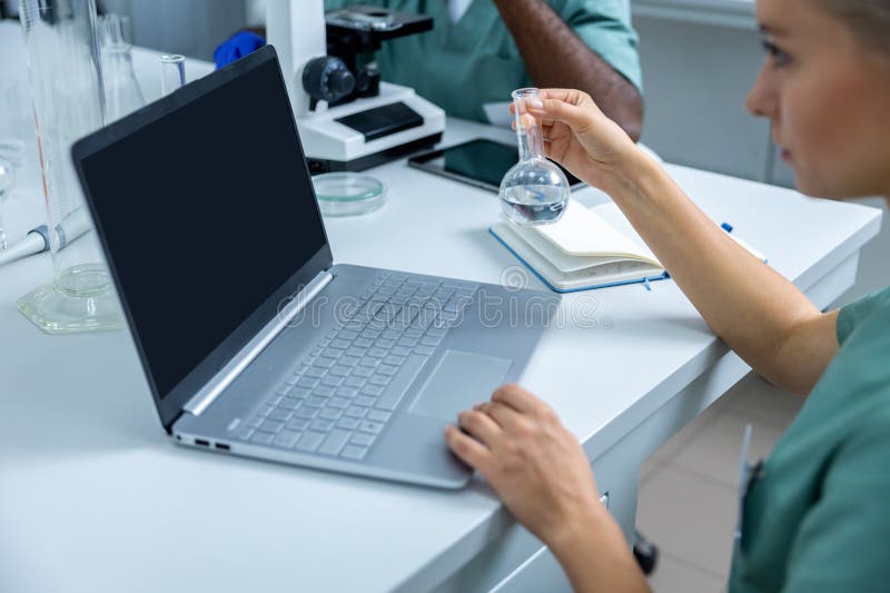 Medical Researcher Conducting Scientific Study Analysis on Computer ...