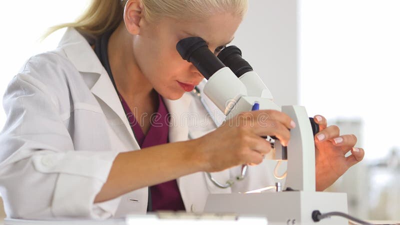 Medical Researcher Using Microscope and Writing Notes Stock Video ...