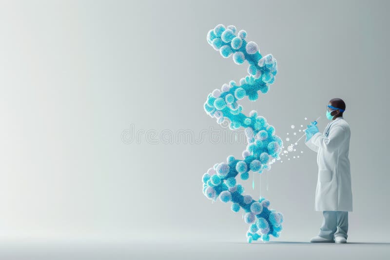 Medical Researcher Working on a 3D Model of a DNA Molecule. Genetics ...
