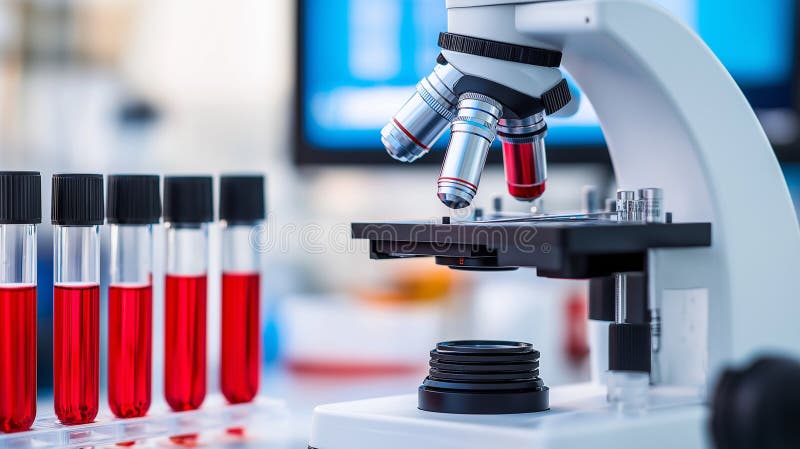 Medical Researchers Analyzing Blood Samples Under a Microscope in a ...