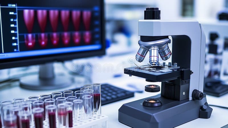 Medical Researchers Analyzing Blood Samples Under a Microscope in a ...