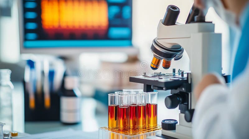 Medical Researchers Analyzing Blood Samples Under a Microscope in a ...