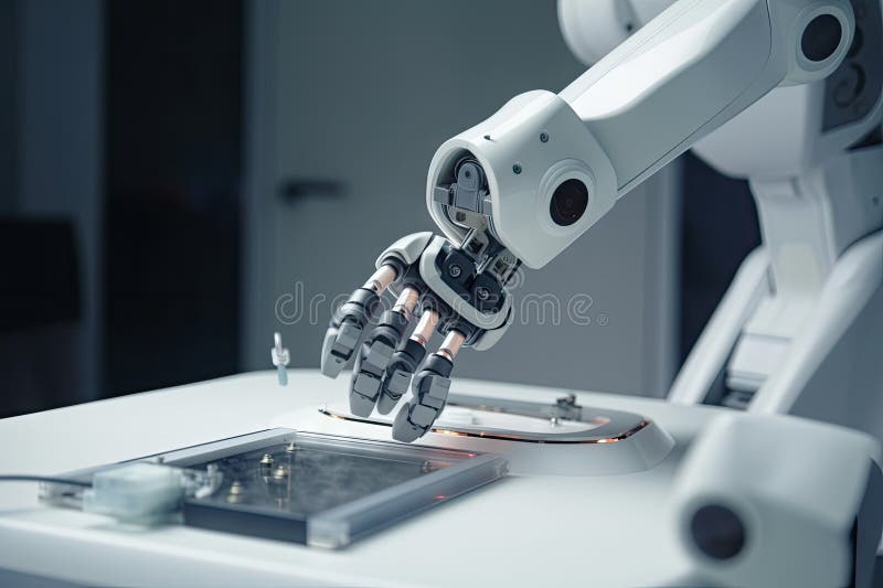 Medical Robot Performing Delicate , with Human Hand Visible in Frame ...