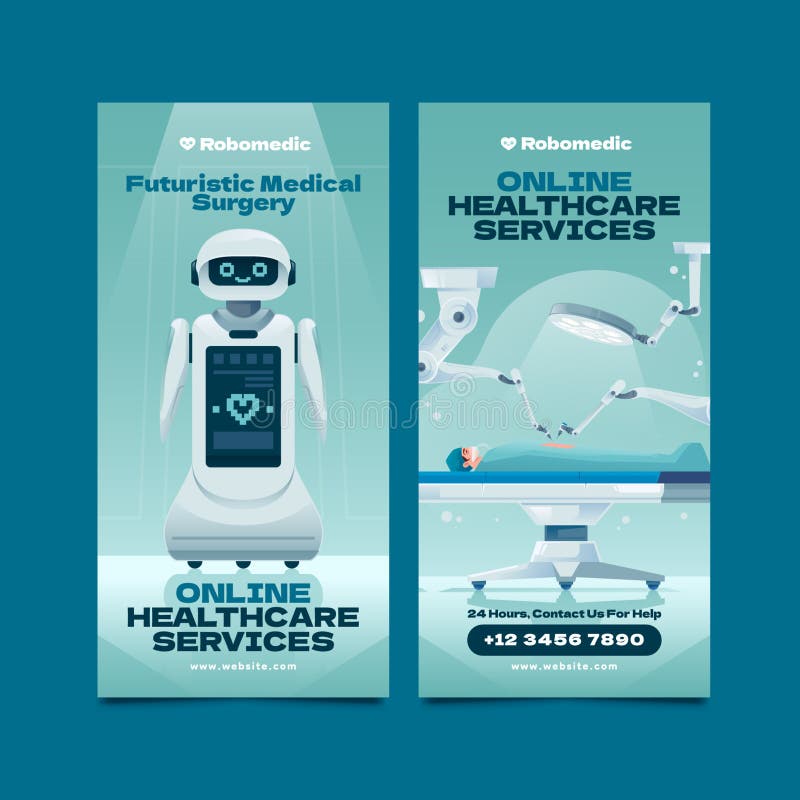 Medical Robots Hand Drawn Banner Set Stock Illustration - Illustration ...
