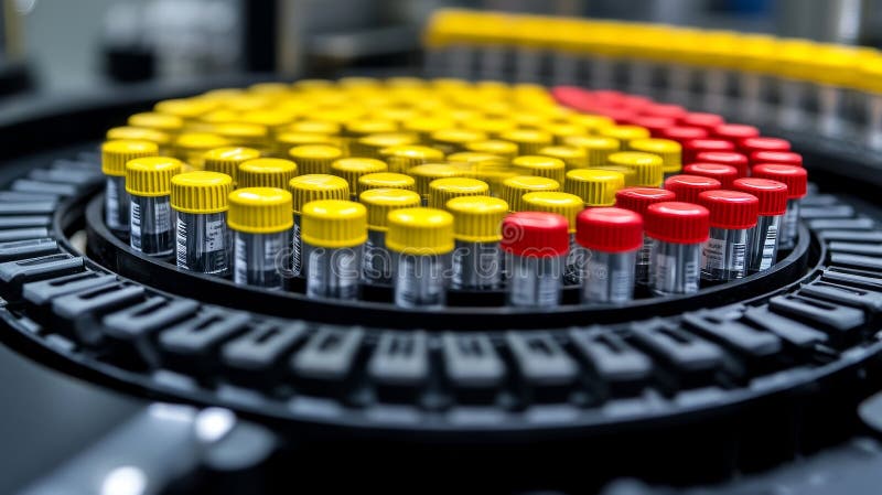 Medical Samples in Automated Lab Equipment Close Up View of Vials in a ...