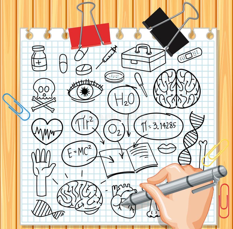 Medical Science Element in Doodle or Sketch Style on Paper Stock Vector ...