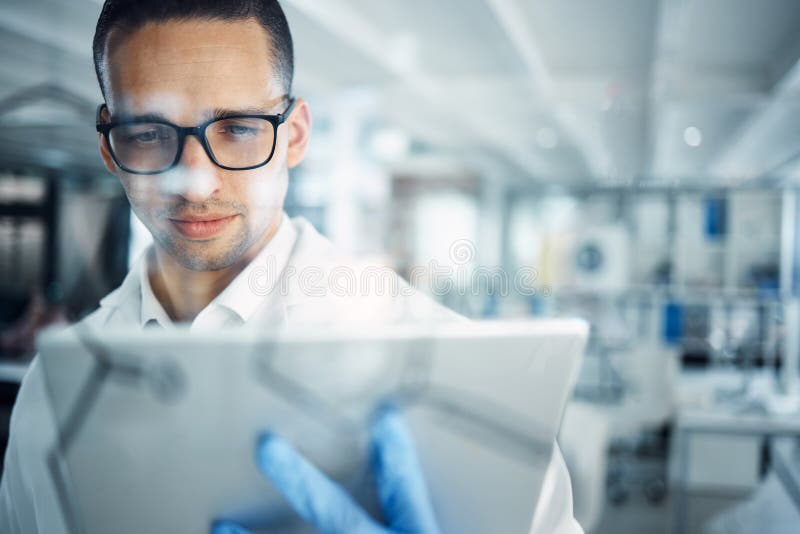 Medical Science, Tablet and Man in a Laboratory for Research, Development and Innovation ...