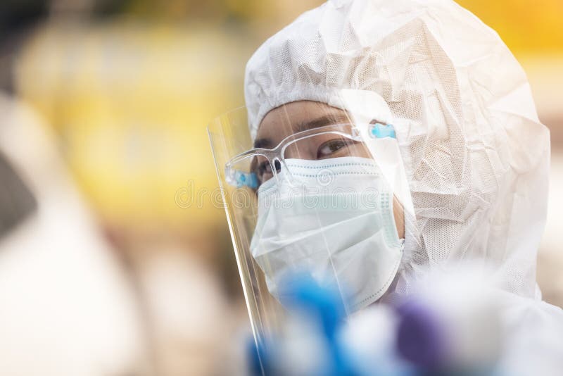Medical Scientist in PPE Uniform Wearing a Face Mask Protective Stock ...