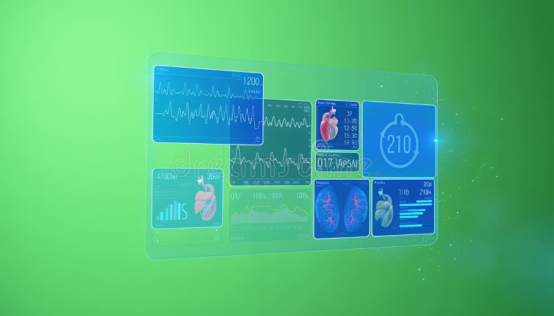 Medical Screen Interface with Pixelated Anatomy Data Isolated on Green ...