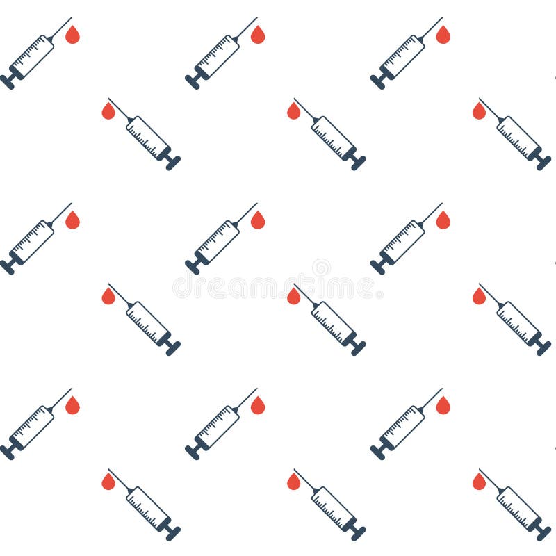 Medical Seamless Pattern with a Syringe Nd Blood Drop. Painted. Vector ...