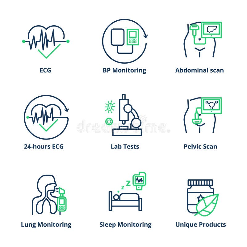 Medical Services Icon. Ultrasound Scan, Lab and Ecg Medical Icon Set ...