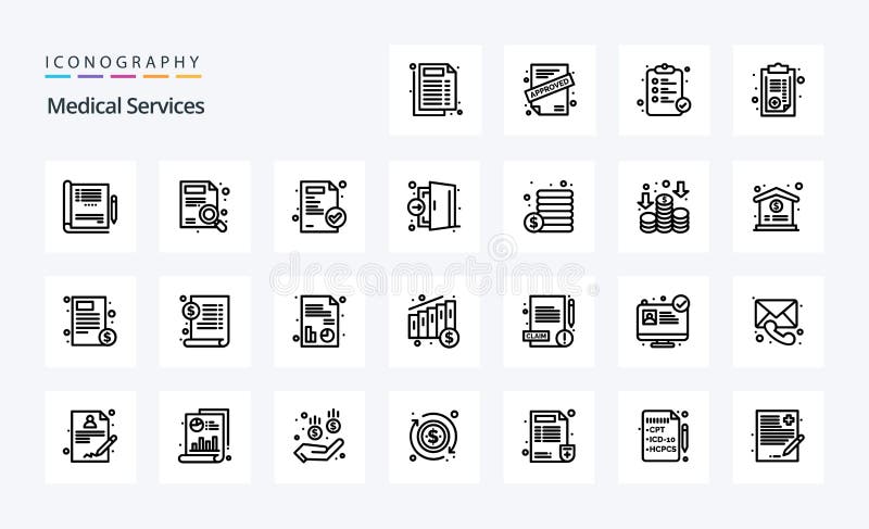 25 Medical Services Line Icon Pack Stock Vector - Illustration of ...