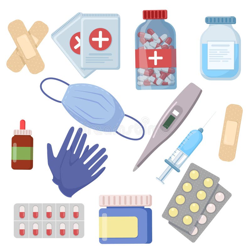 Medical Set. Treatment and Prevention in Flat Style Stock Vector ...