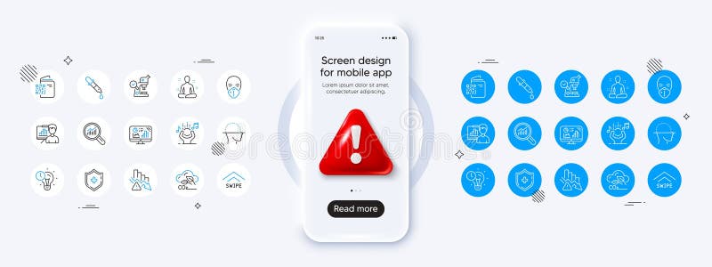 Medical Shield, Face Scanning and Qr Code Line Icons. for Web App ...