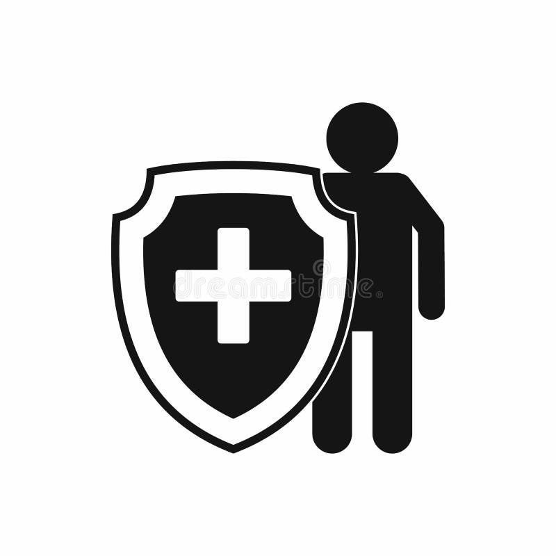 Medical Shield and Human Icon, Simple Style Stock Vector - Illustration ...