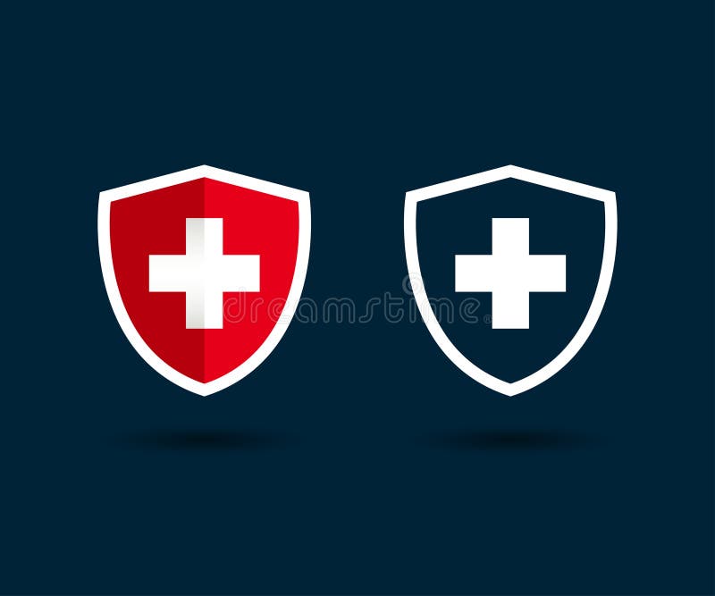 Medical Shield with Red Cross. Protected Guard Shield Icon Symbol Stock ...