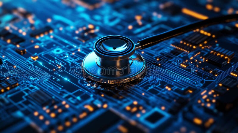 Medical Stethoscope on Circuit Board: Tech Concept Stock Image - Image ...