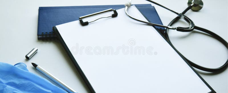 Medical Stethoscope and Clipboard with a Blank Sheet of Paper. Medical ...