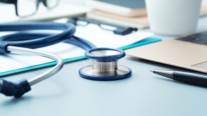 Medical Stethoscope Closeup on Doctor Desk Stock Image - Image of ...