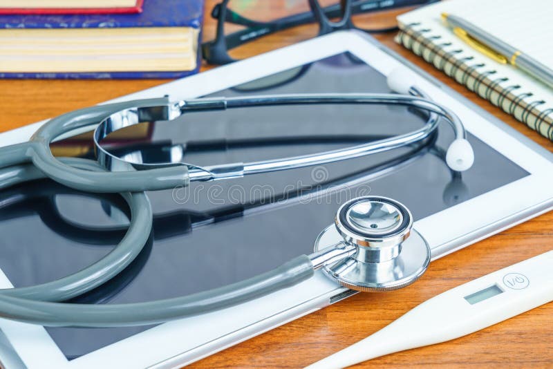Medical Stethoscope for Doctor Checkup on Tablet Computer Stock Image ...