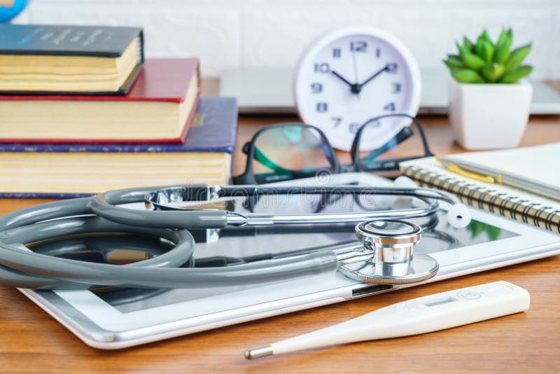 Medical Stethoscope for Doctor Checkup on Tablet Computer Stock Photo ...