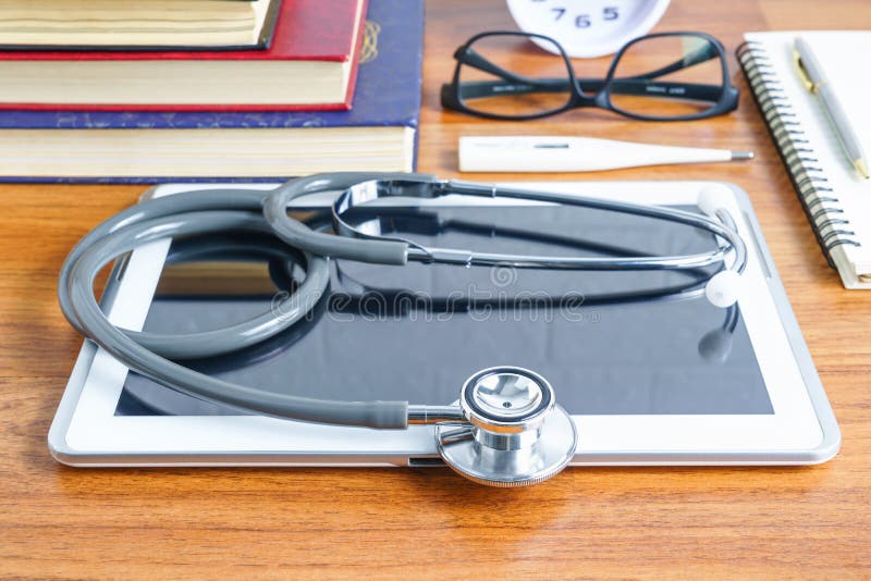 Medical Stethoscope for Doctor Checkup on Tablet Computer Stock Image ...