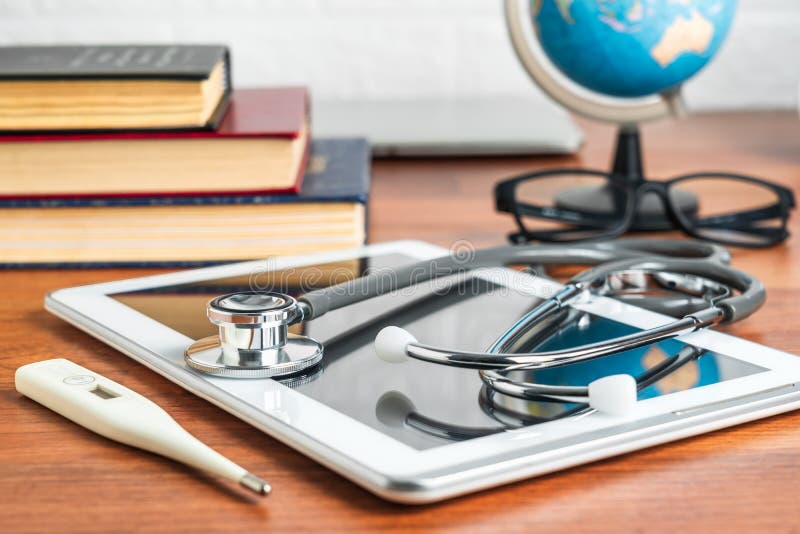 Medical Stethoscope for Doctor Checkup on Tablet Computer Stock Photo ...