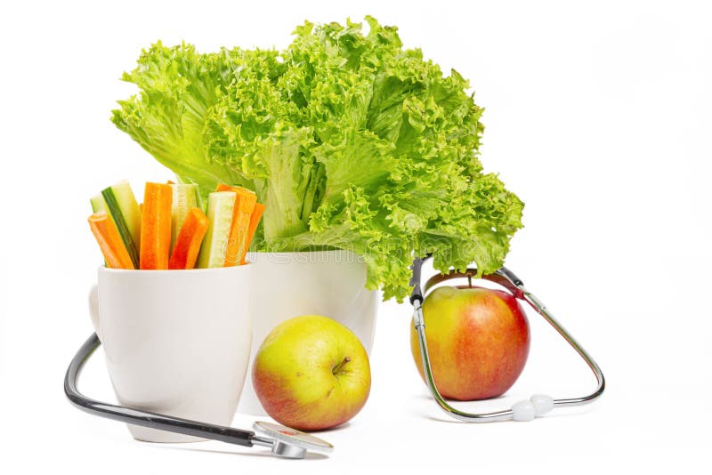 Medical Stethoscope with Fresh Vegetables and Apples Stock Image ...