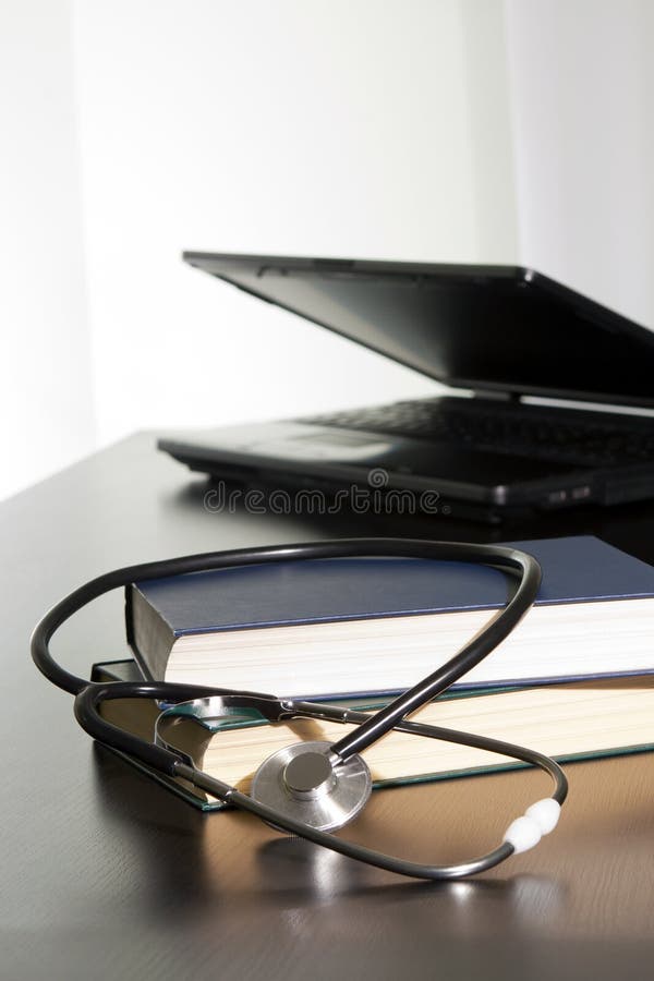 Medical Stethoscope and Laptop and Books. Stock Photo - Image of ...