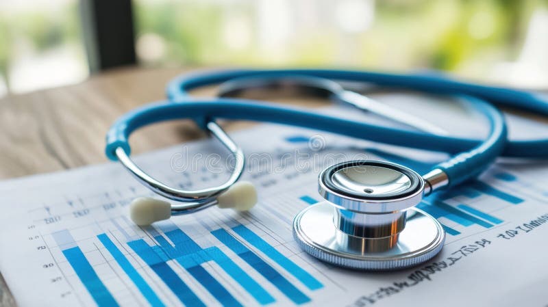 Medical Stethoscope Placed on a Financial Report Showing Data Analysis ...