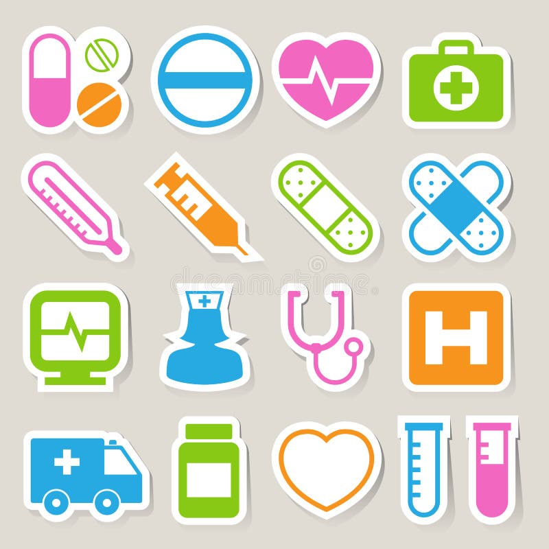 Medical Sticker Icons Set, . Illustration Stock Vector - Illustration ...