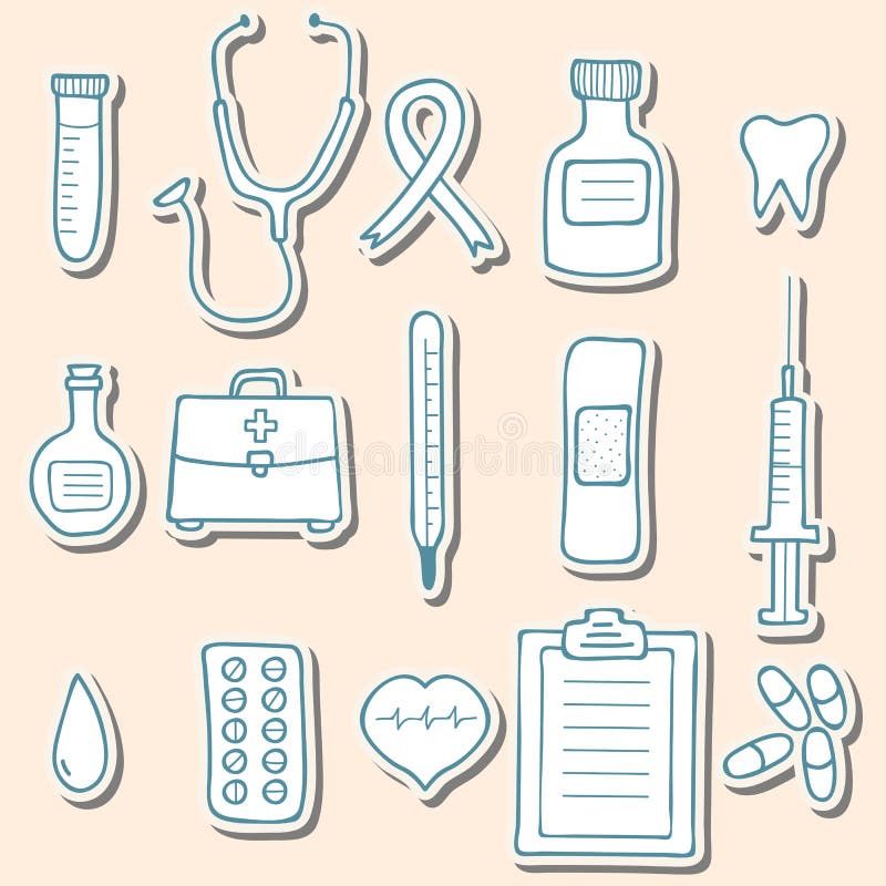 Medical sticker icons stock vector. Illustration of doodle - 49778346
