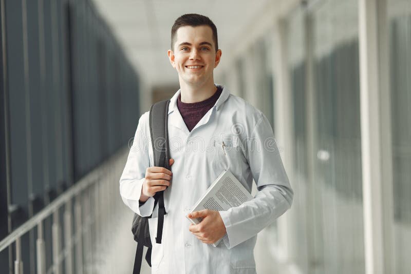 Medical Student Backpack Standing Modern Clinic Stock Photos - Free ...