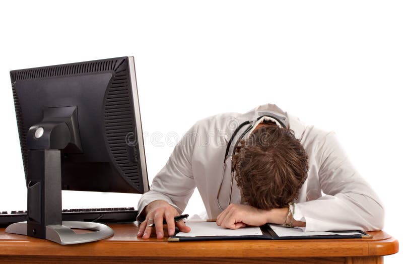 Medical Student Sleep in Front of Computer Stock Image - Image of ...