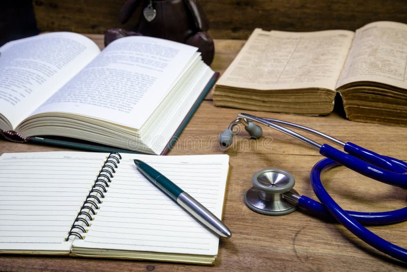Medical Student Textbooks and Stethoscope on the Table. Stock Photo ...