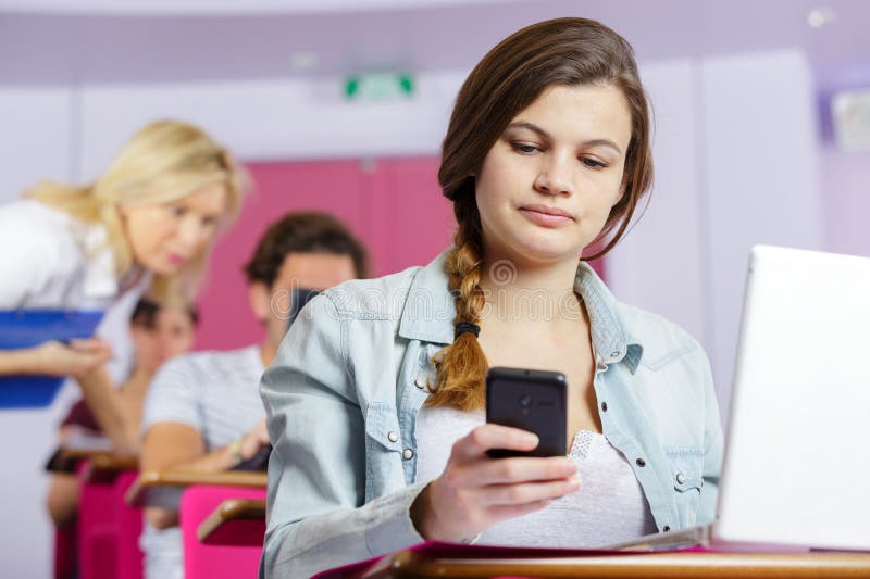 Medical Students with Phone and Laptops in Auditorium Stock Image ...