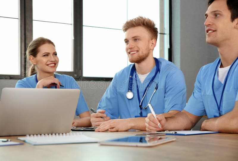 Medical Students in Uniforms Studying Stock Image - Image of school ...