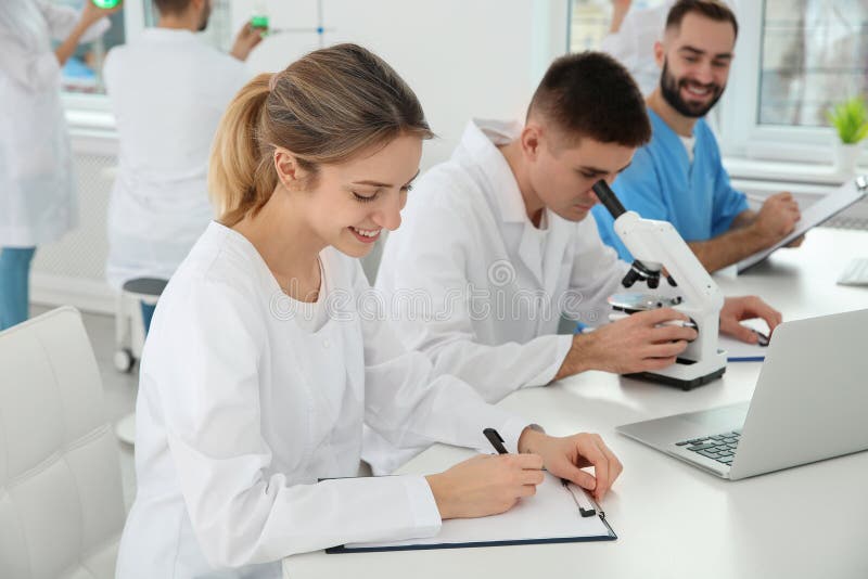 Medical Students Working in Modern Laboratory Stock Image - Image of ...