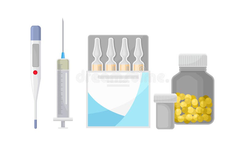 Medical Stuff Vector Set. Different Medicines and Tools Used in ...