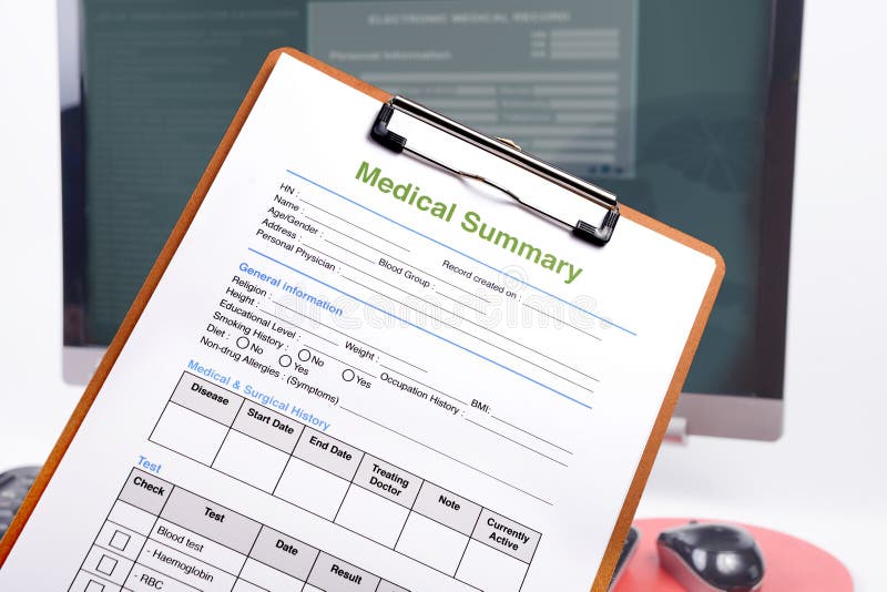 Medical summary form stock photo. Image of record, doctor - 33783114