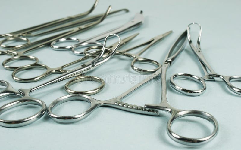 Medical Surgical Instruments on Blue Background. Selective Focus Stock ...
