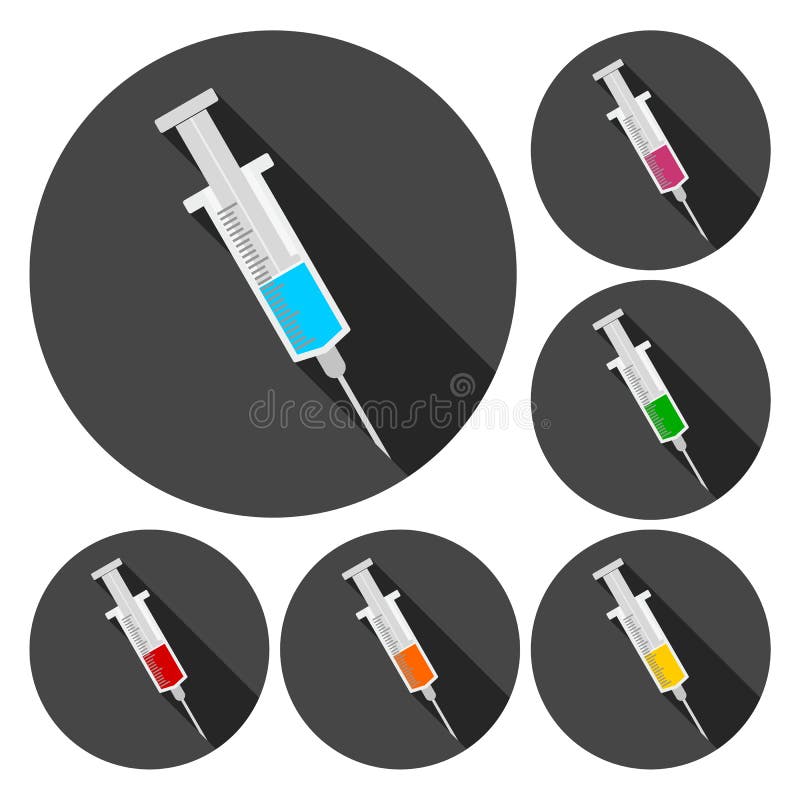Medical Syringe Icons Set with Long Shadow Stock Vector - Illustration ...
