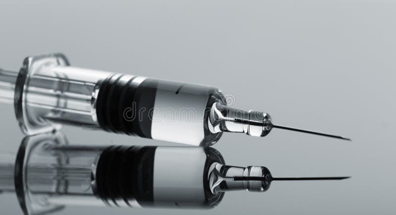 Syringe with Injection on Grey Stock Photo - Image of medication ...