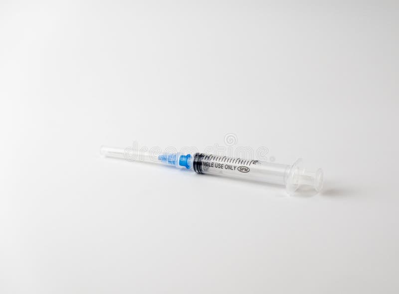 Medical Syringe Isolated on White Background with Blue Needle Stock ...