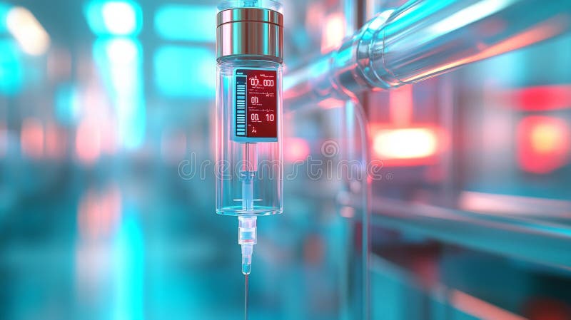 Medical Syringe with Red Fluid in a Modern Lab Setting Stock ...