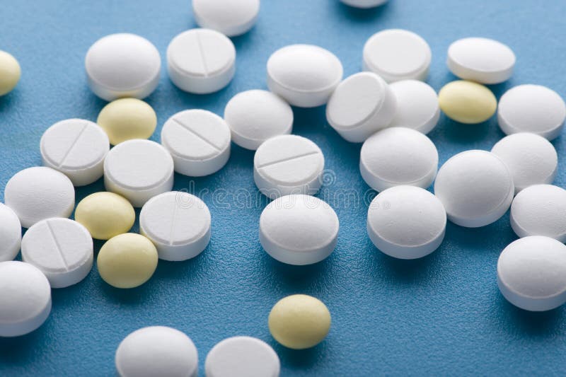 Medical Tablet on Blue Background Stock Photo - Image of prescription ...