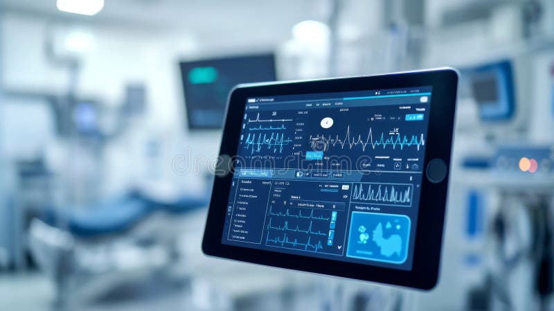 Medical Tablet Displaying Vital Patient Data in Hospital Stock ...